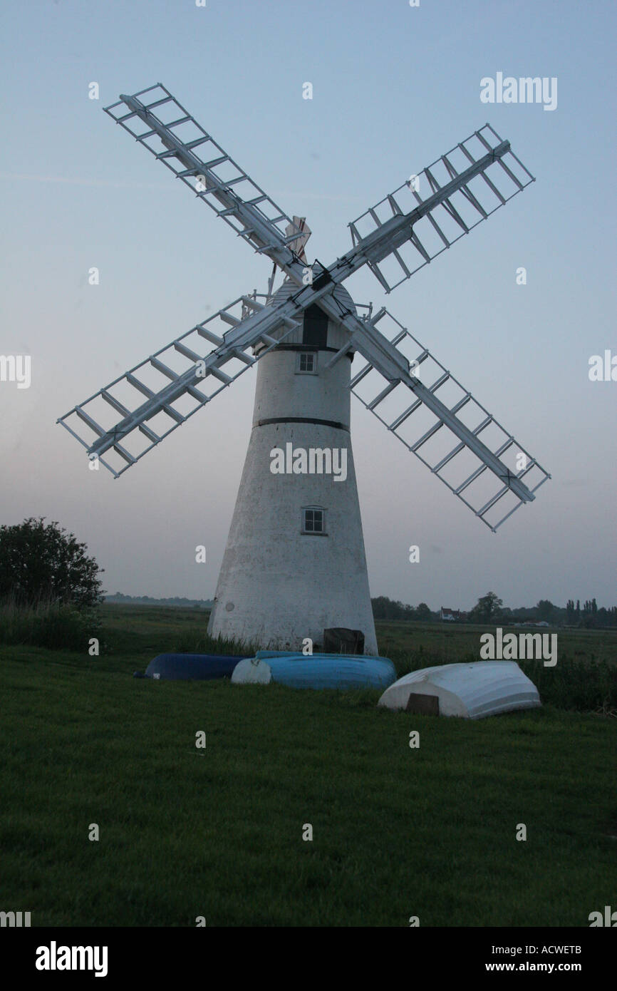 White Windmill Thurne Norfolk Broads England Stock Photo - Alamy
