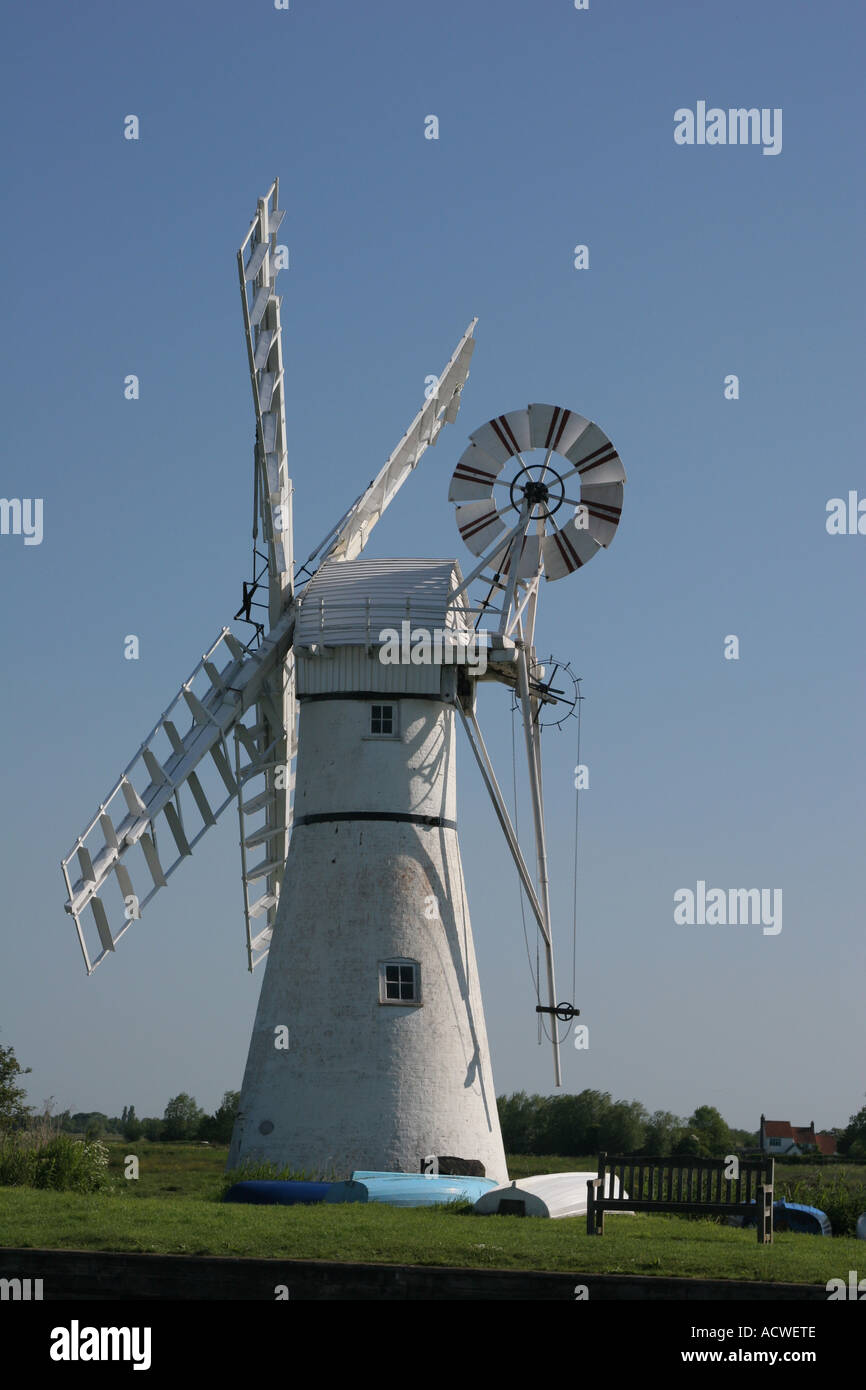 White Windmill Thurne Norfolk Broads England Stock Photo - Alamy