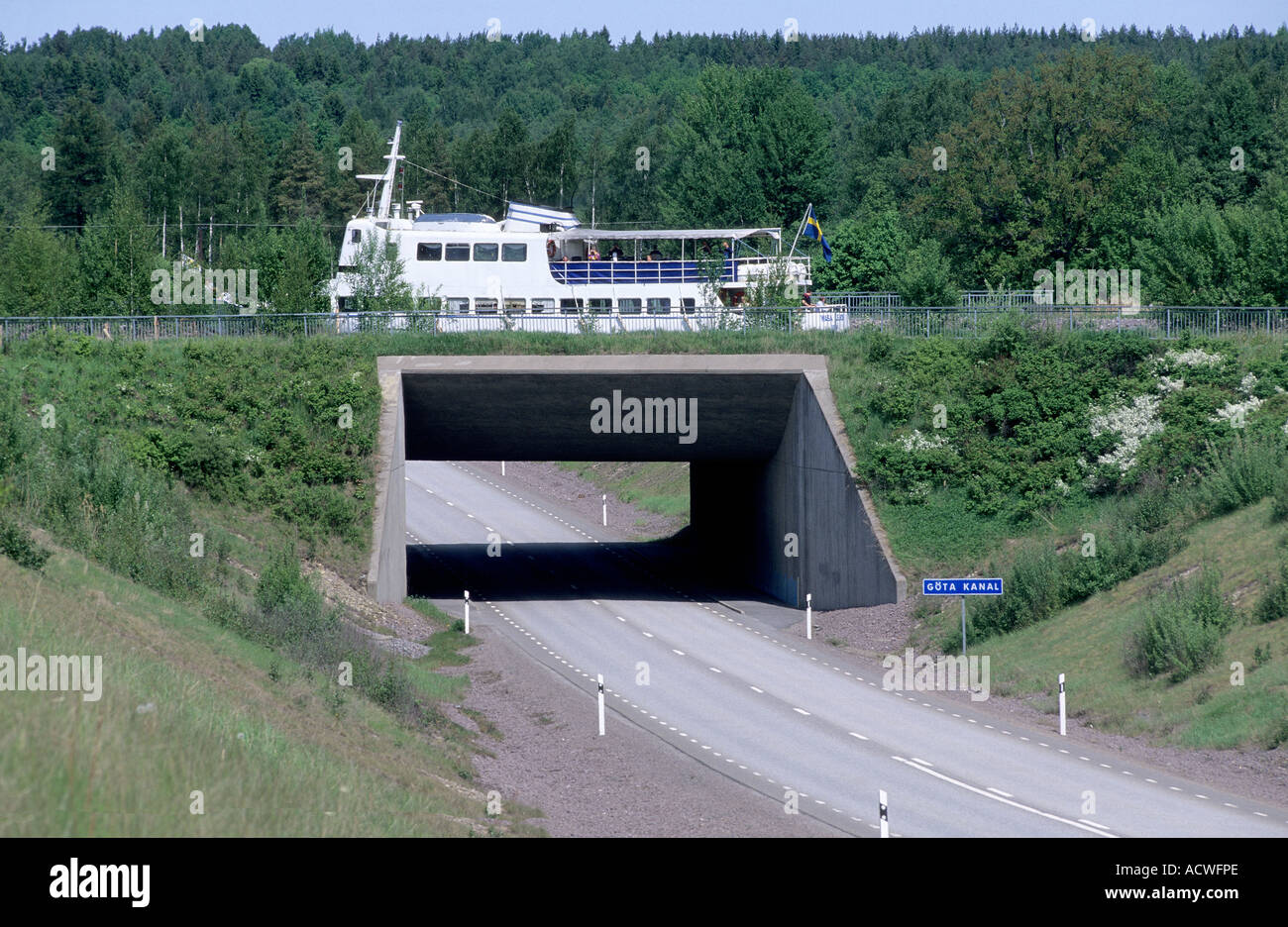 Tourist boat travels on Gota Kanal. Sweden Stock Photo - Alamy