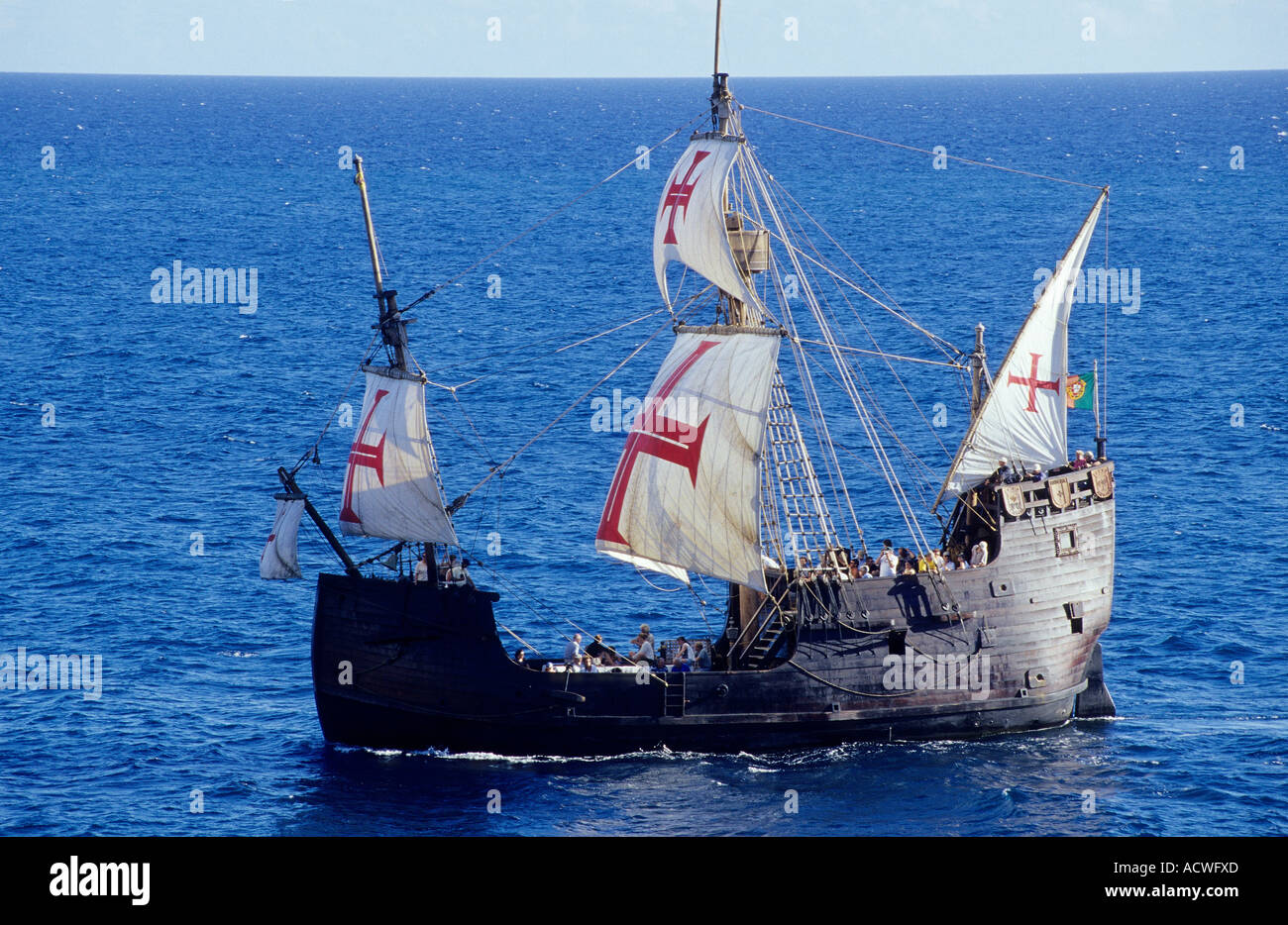 Historic sailing ship "Santa Maria" on Atlantic Ocean, Funchal, Madeira ...