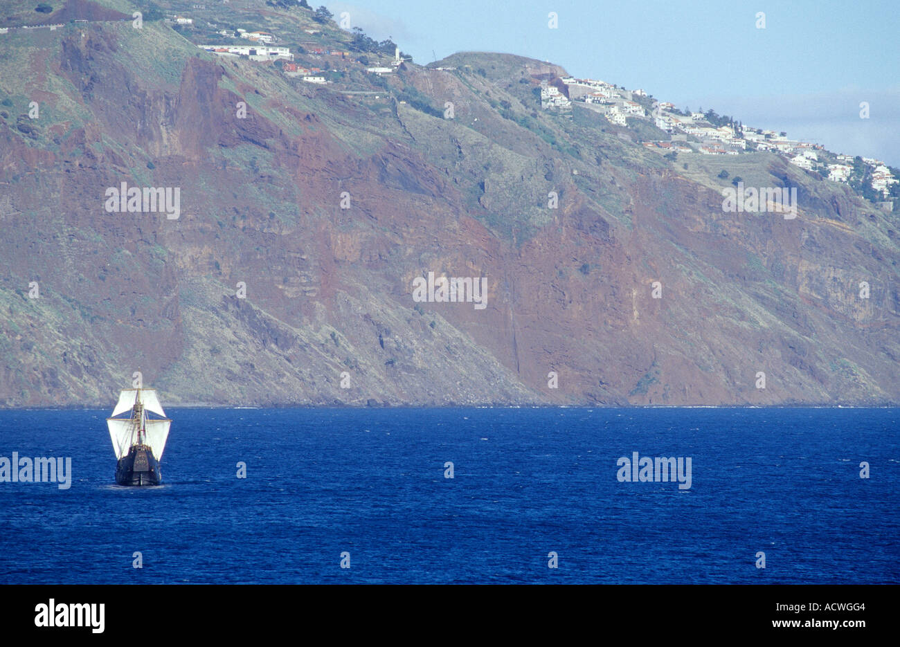 Historic sailing ship Santa Maria on Atlantic Ocean, Funchal, Madeira ...
