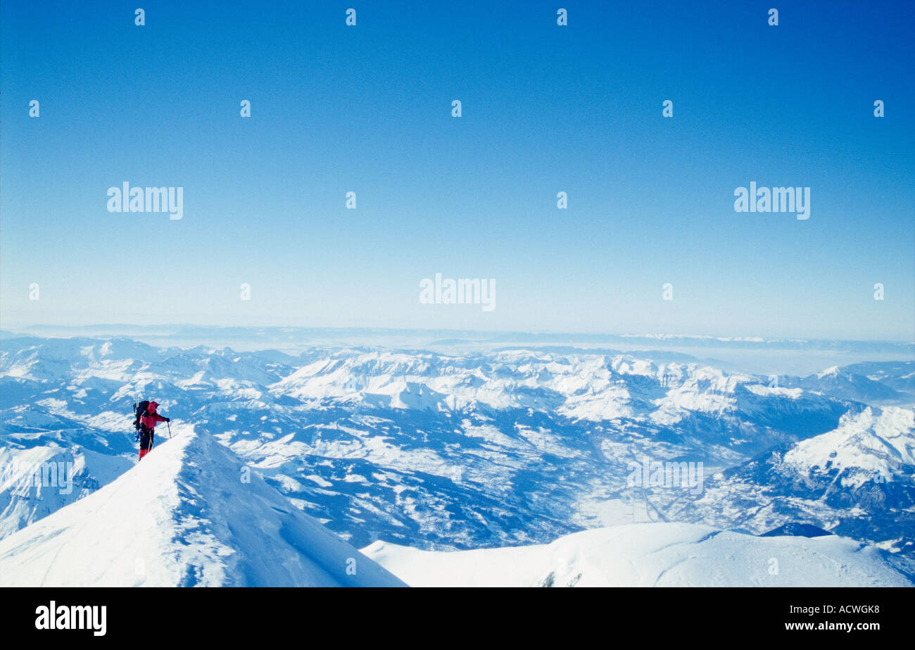 Mountaineer approaching the summit of Mount Blanc. France Stock Photo ...