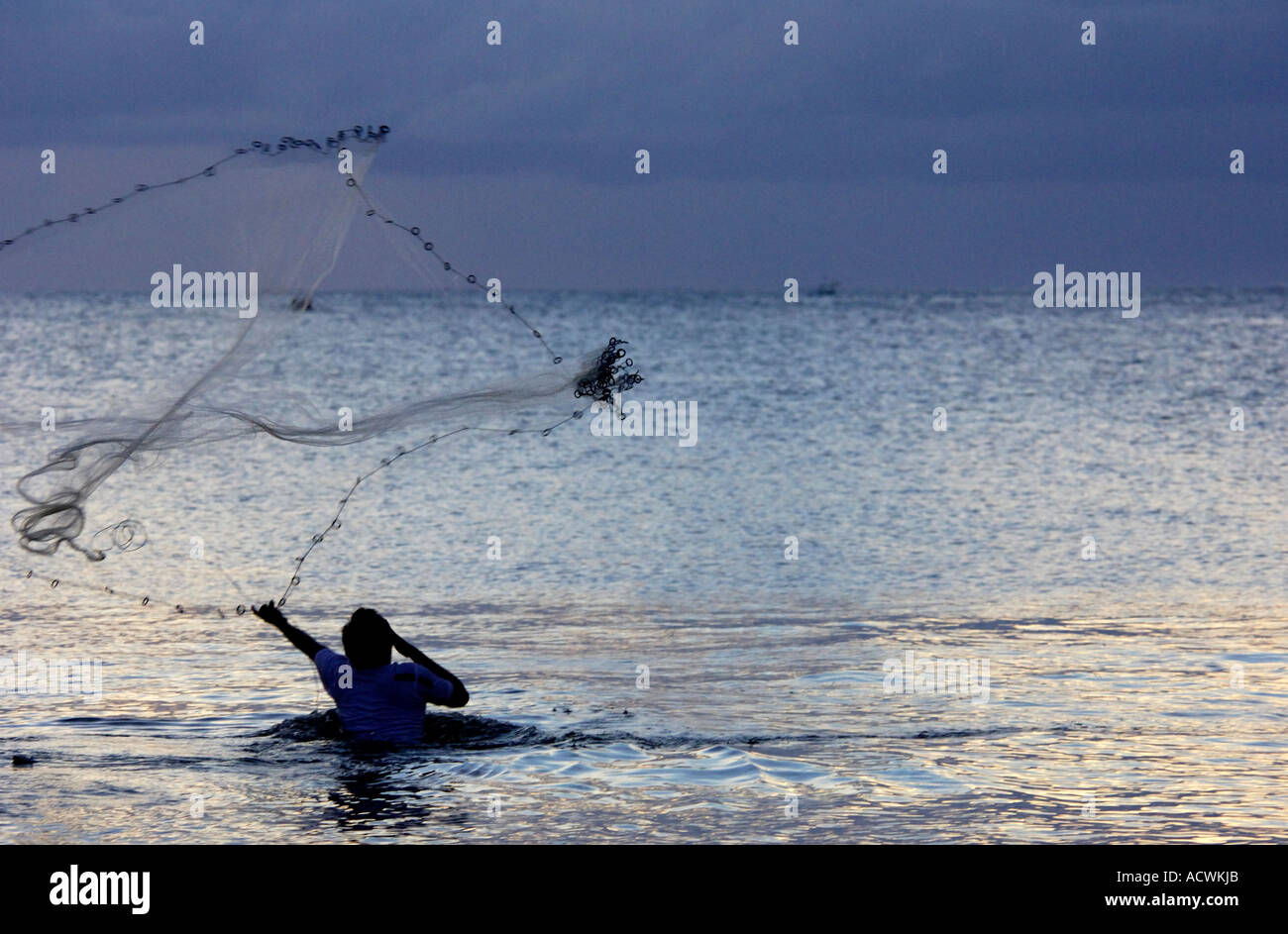 Fisherman with net, Bali Stock Photo - Alamy