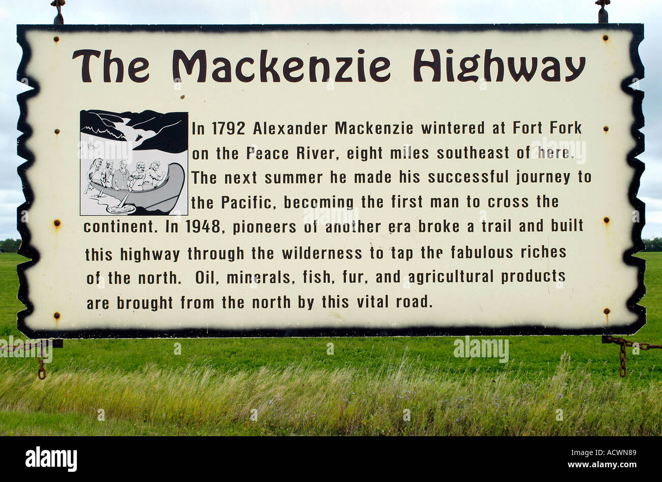 sign at the beginning of Mackenzie Highway in northern Canada Stock ...