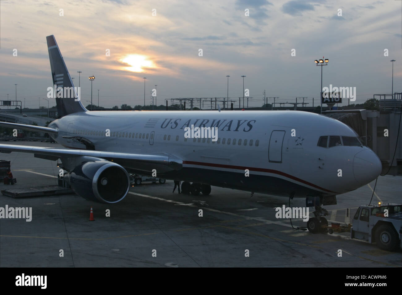 US Airways Airbus A330 at Philadelphia International airport at sunset ...