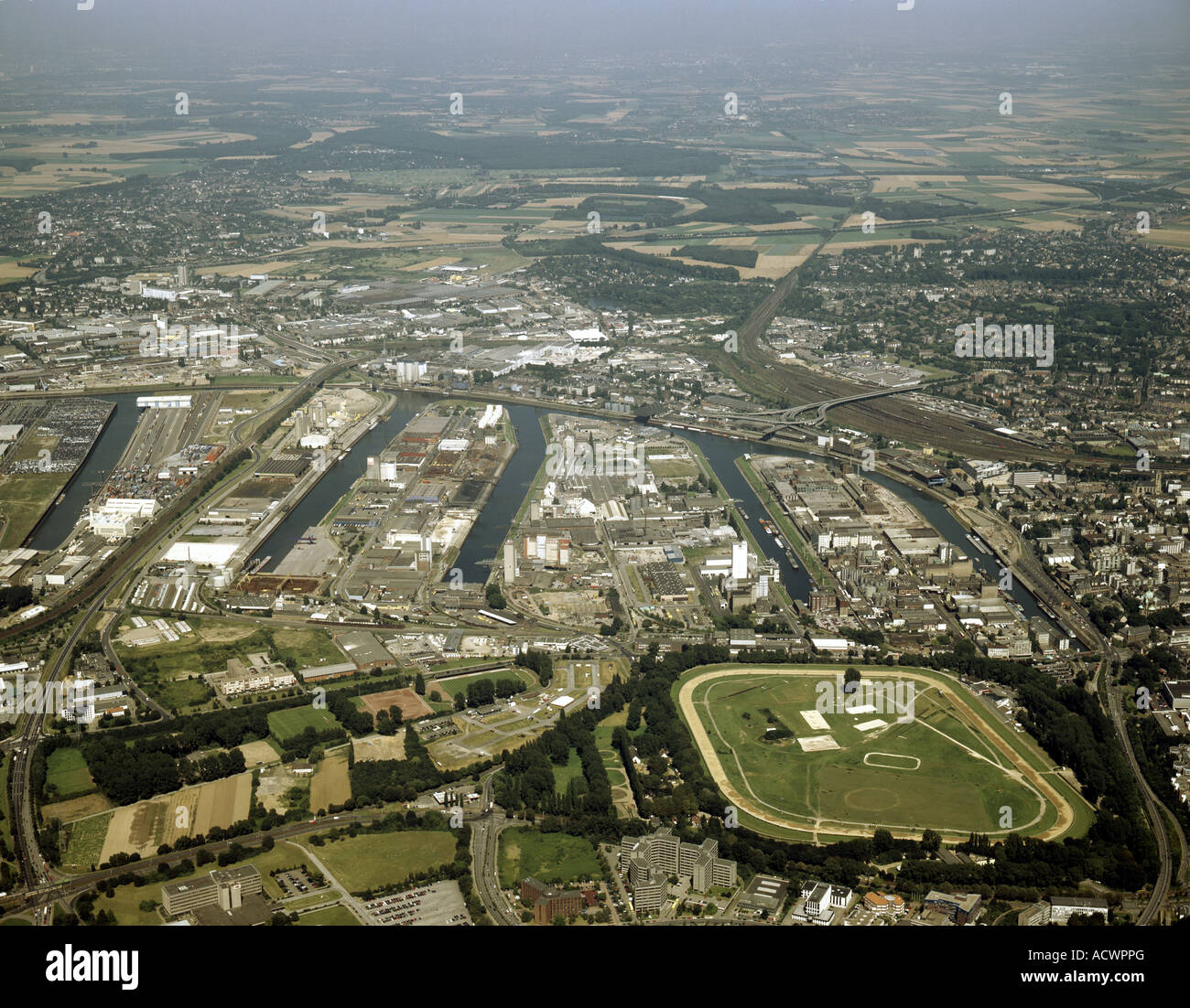 harbour, horse racing stadium, Germany, North Rhine-Westphalia, Neuss ...