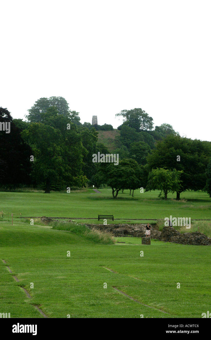 Glastonbury tor hill beside town England Somerset Stock Photo - Alamy