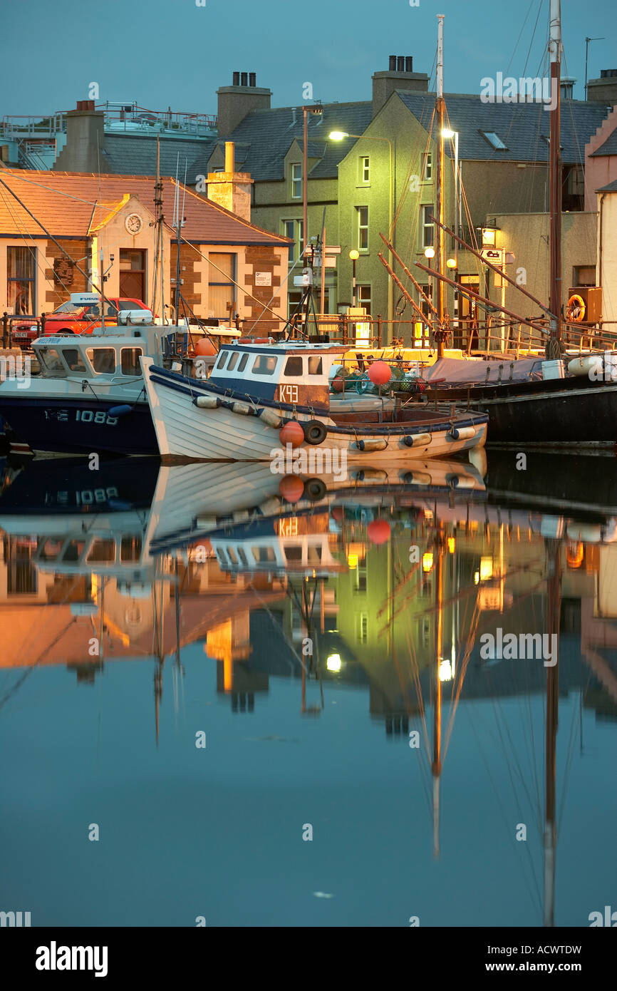 Kirkwall Harbour Orkney Scotland Fishing boats and buildings reflected ...