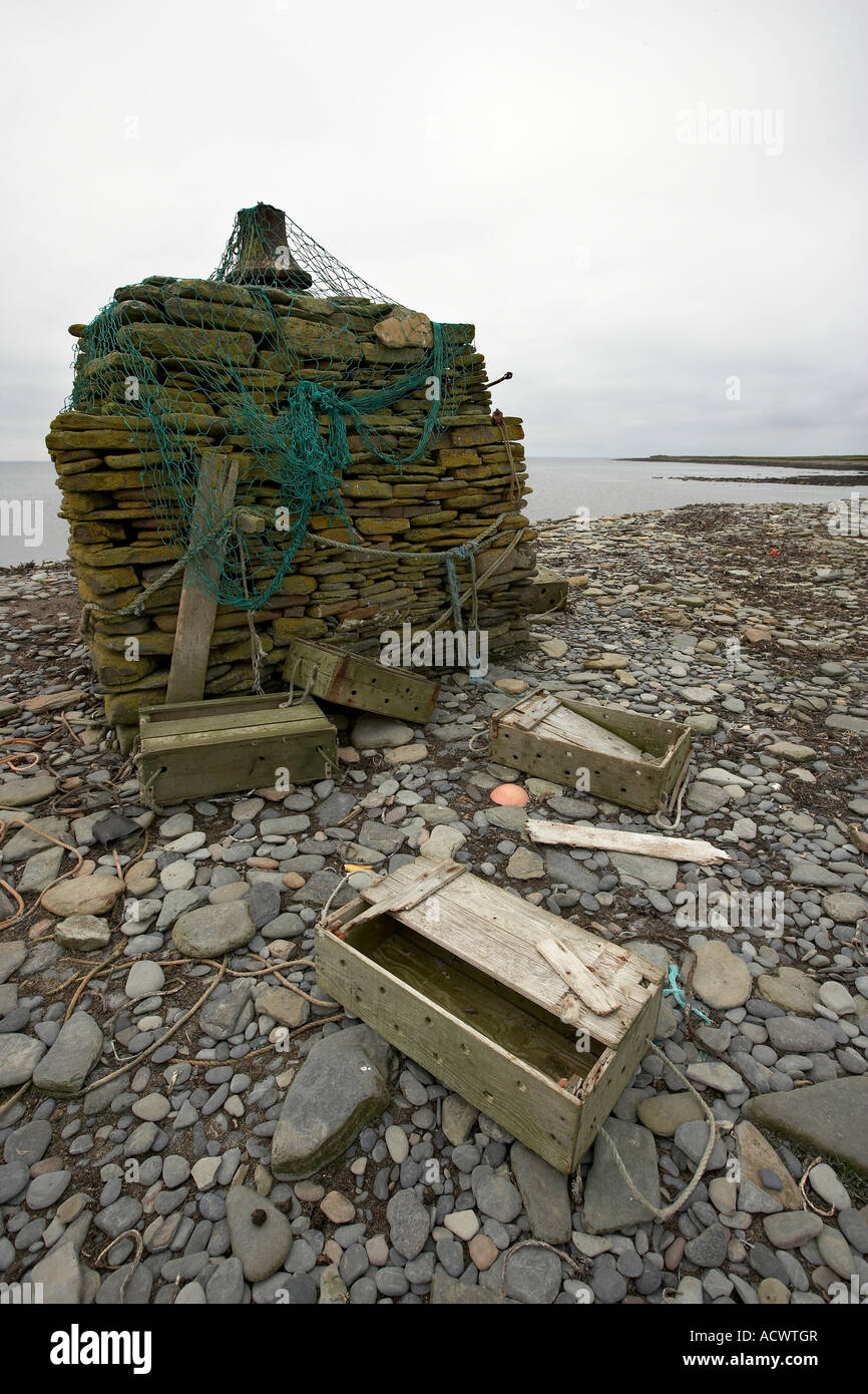 Stone structure on the beach North Ronaldsay Orkney Islands Scotland UK ...