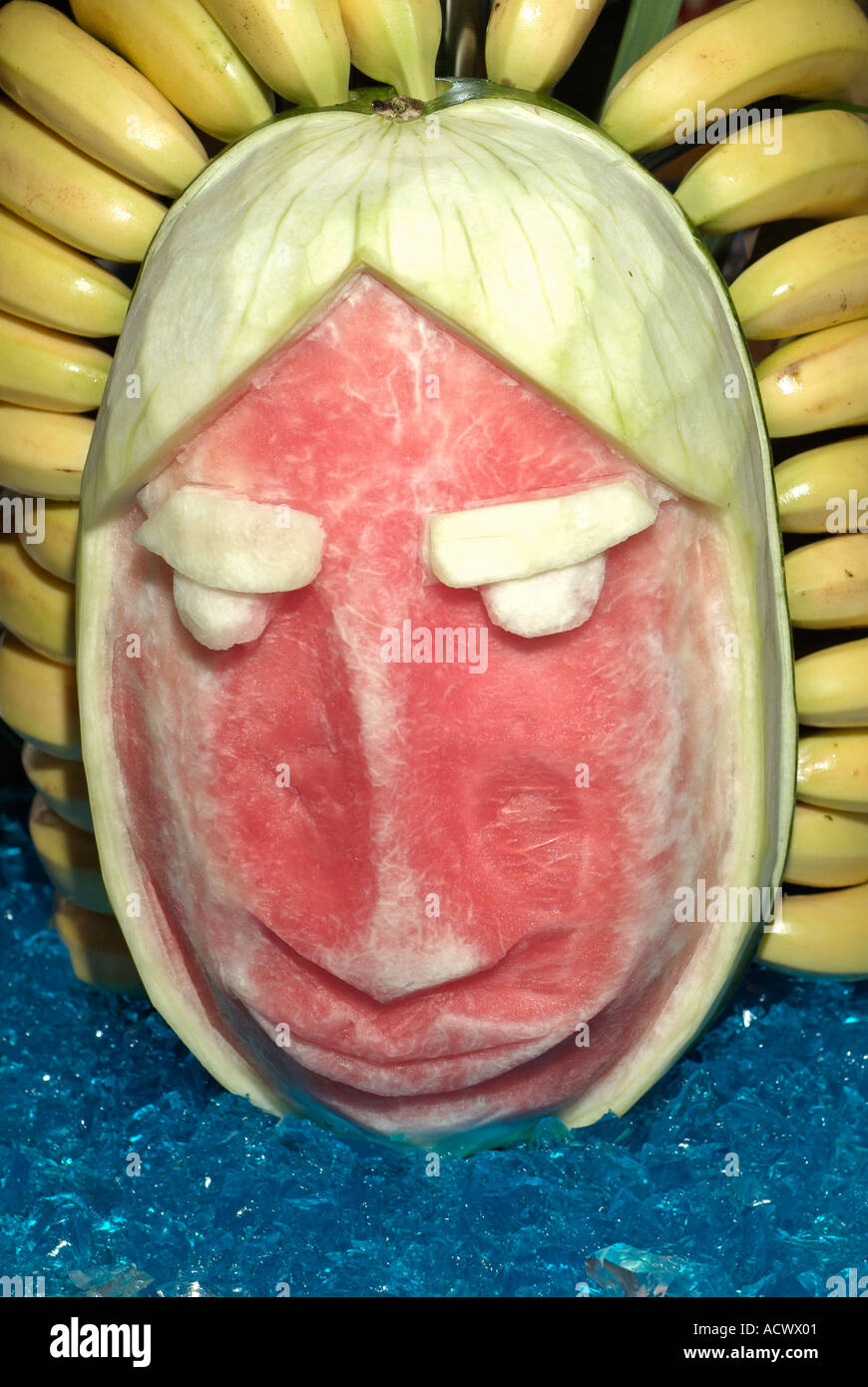 Fruitcarving of a Human Faced Carved from a Melon Stock Photo - Alamy