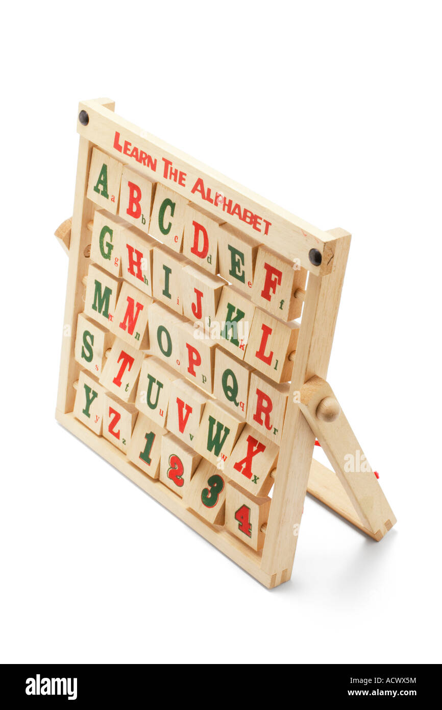 Alphabet Blocks with Wooden Rack Stock Photo - Alamy