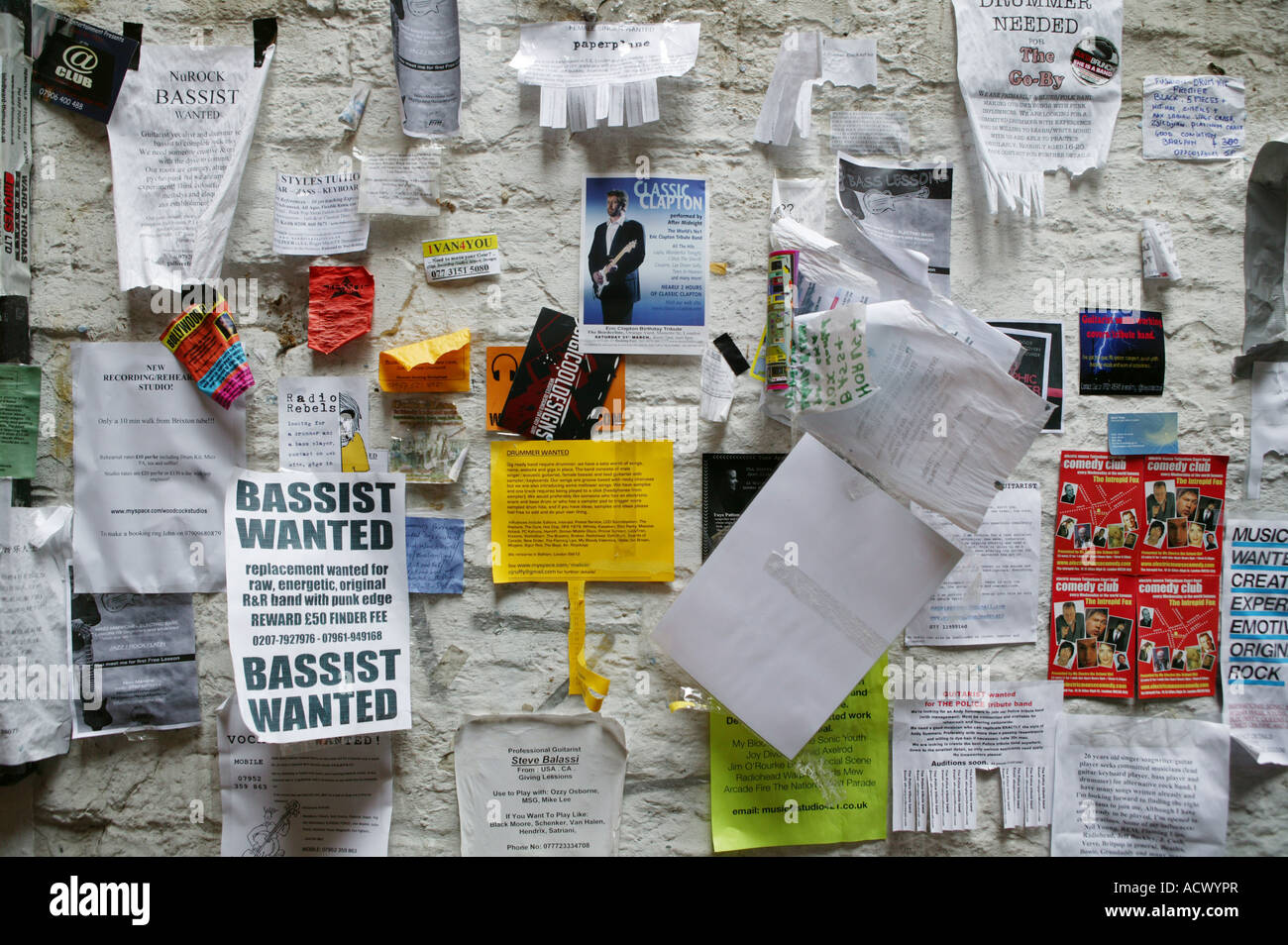 Musicians notice board in Denmark Street London showing ads for ...