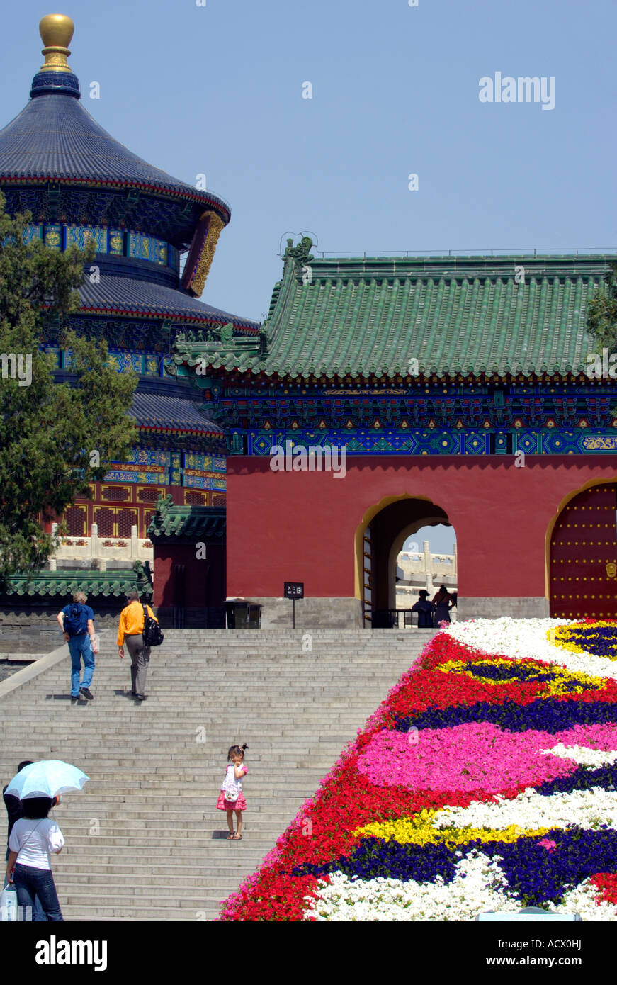 A gateway with floral display in the Temple of Heaven Park in Beijing ...