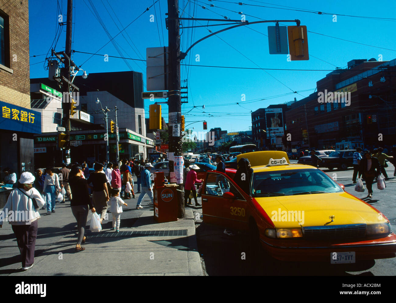 Toronto Ontario Canada Chinatown Street Scene Yellow Taxi Stock Photo ...
