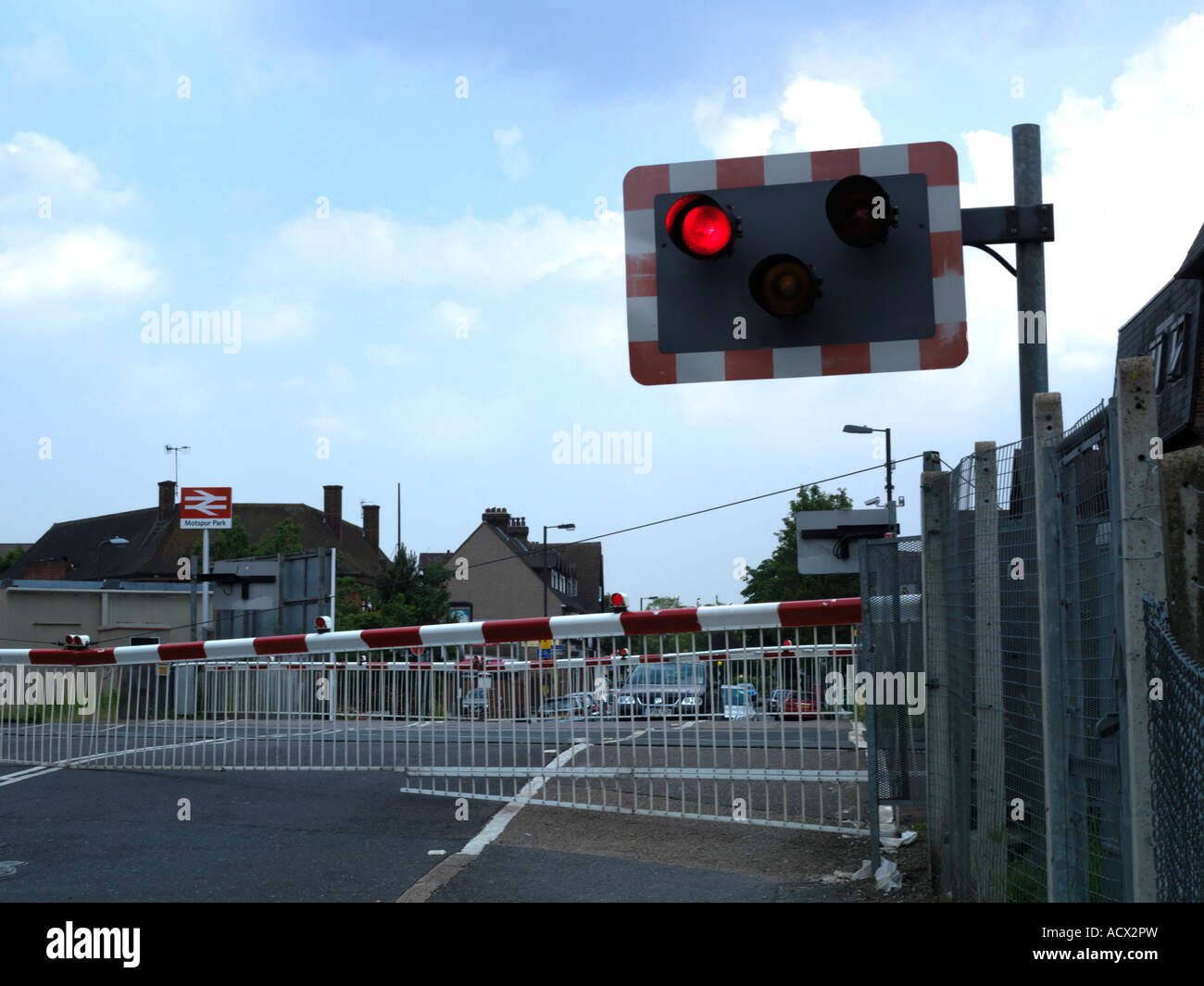 Level Crossing Barrier Closed Flashing Warning Light Stock Photo - Alamy