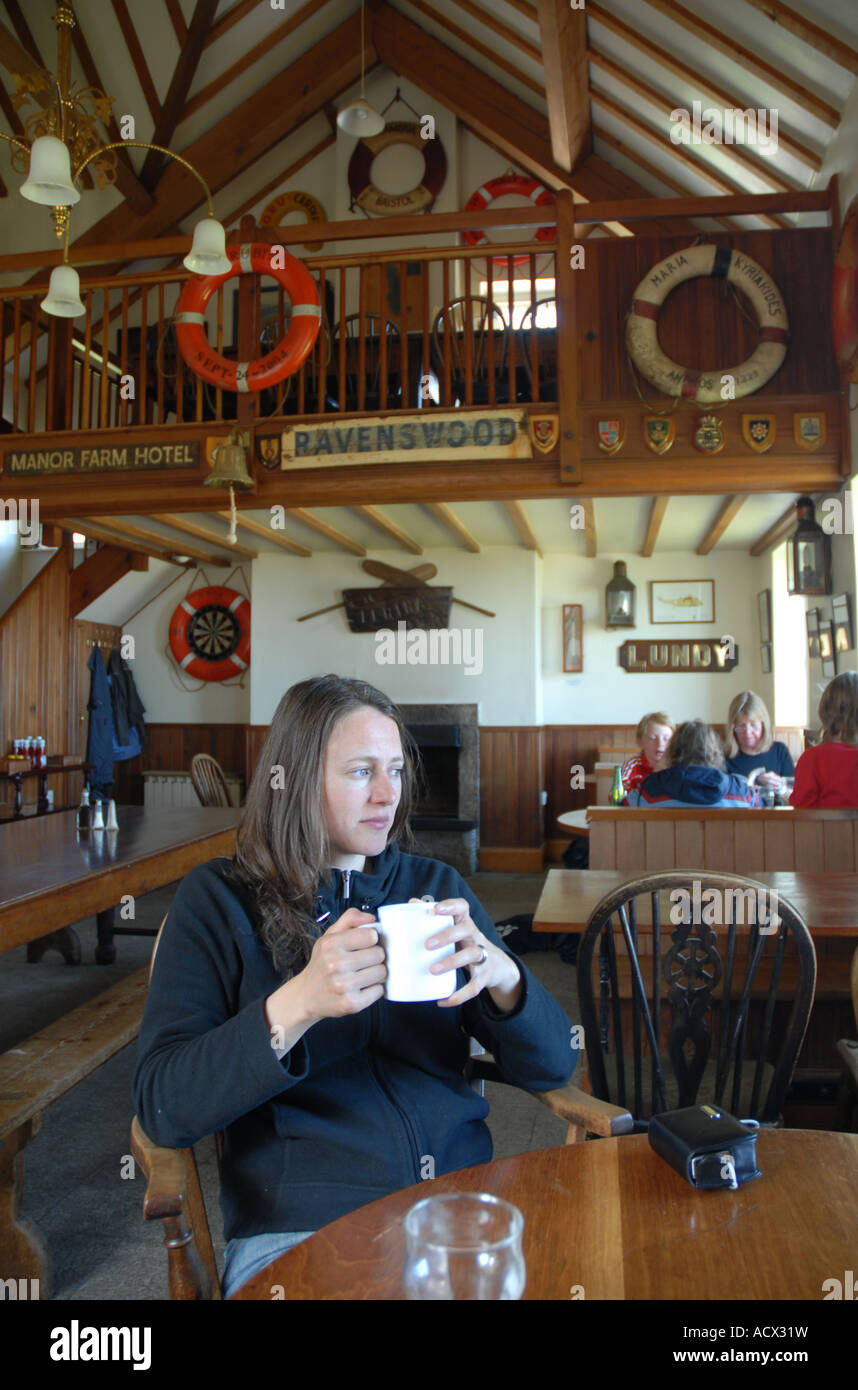 tourist in the marisco tavern on Lundy Island Stock Photo - Alamy