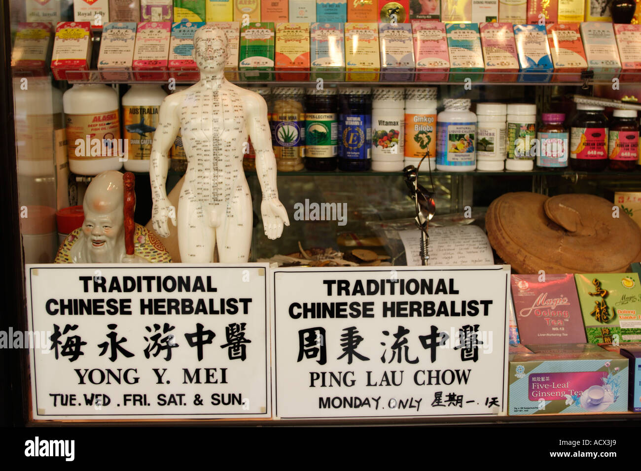 Signs for Chinese herbalists Chinatown Manhattan New York City USA ...