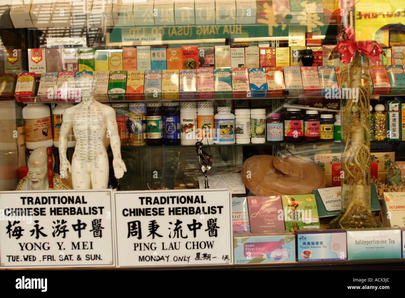 Signs for Chinese herbalists Chinatown Manhattan New York City USA ...