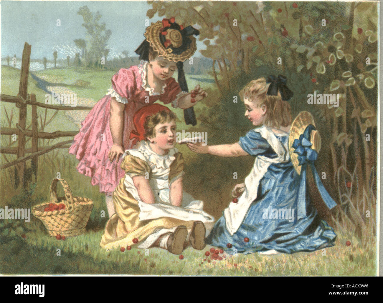 Children tasting their gathered fruit circa 1850 Stock Photo - Alamy
