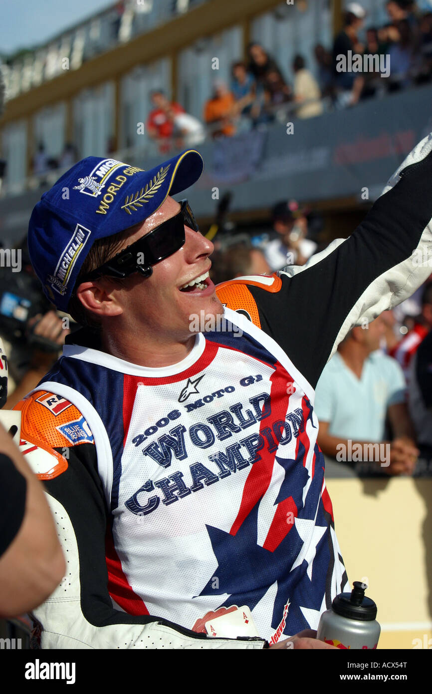 Nicky Hayden 2006 MotoGP Champion celebrates in parc ferme at the last ...