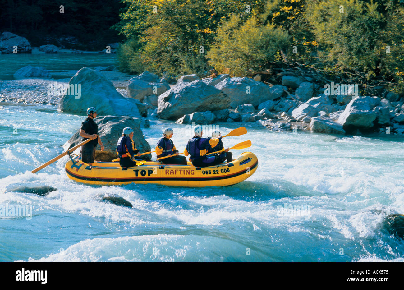 Rafting at the Soca river Bovec Triglav National Park Slovenia Stock ...