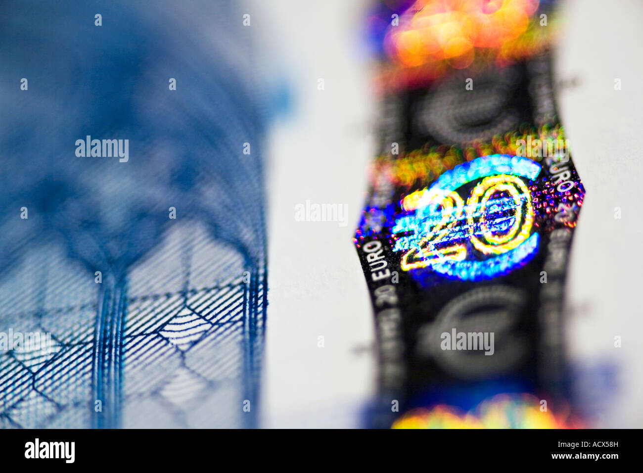 Close up of security hologram strip on euro bank note Stock Photo - Alamy