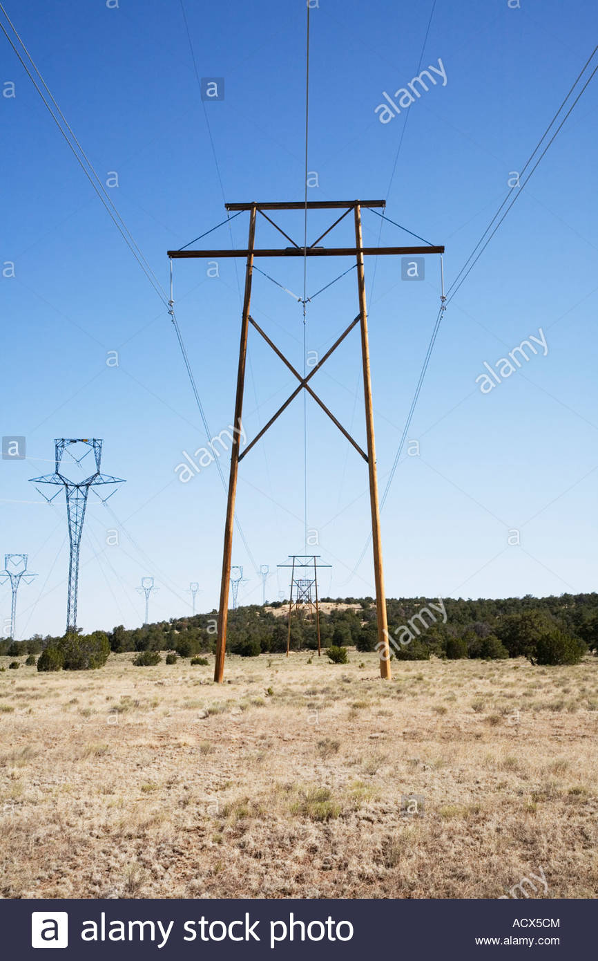 Electric Transmission Lines Wooden Poles High Resolution Stock ...