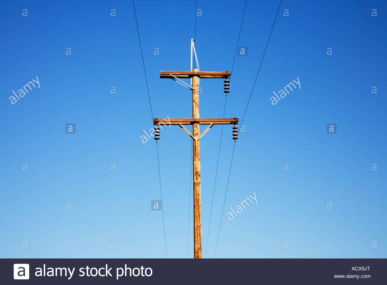 wooden wood poles Power Lines Electrical Transmission Lines High Stock ...