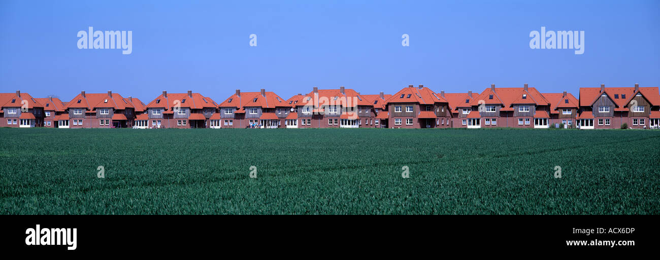 Single-family homes in a row, green field, Germany Stock Photo - Alamy