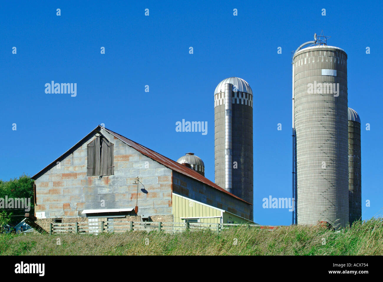 Silos and barn on rural agricultural farm in Minnesota Stock Photo - Alamy