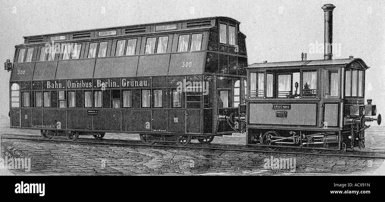 transport/transportation, public transportation, steam drawn tram, Berlin, wood engraving, 19th ...