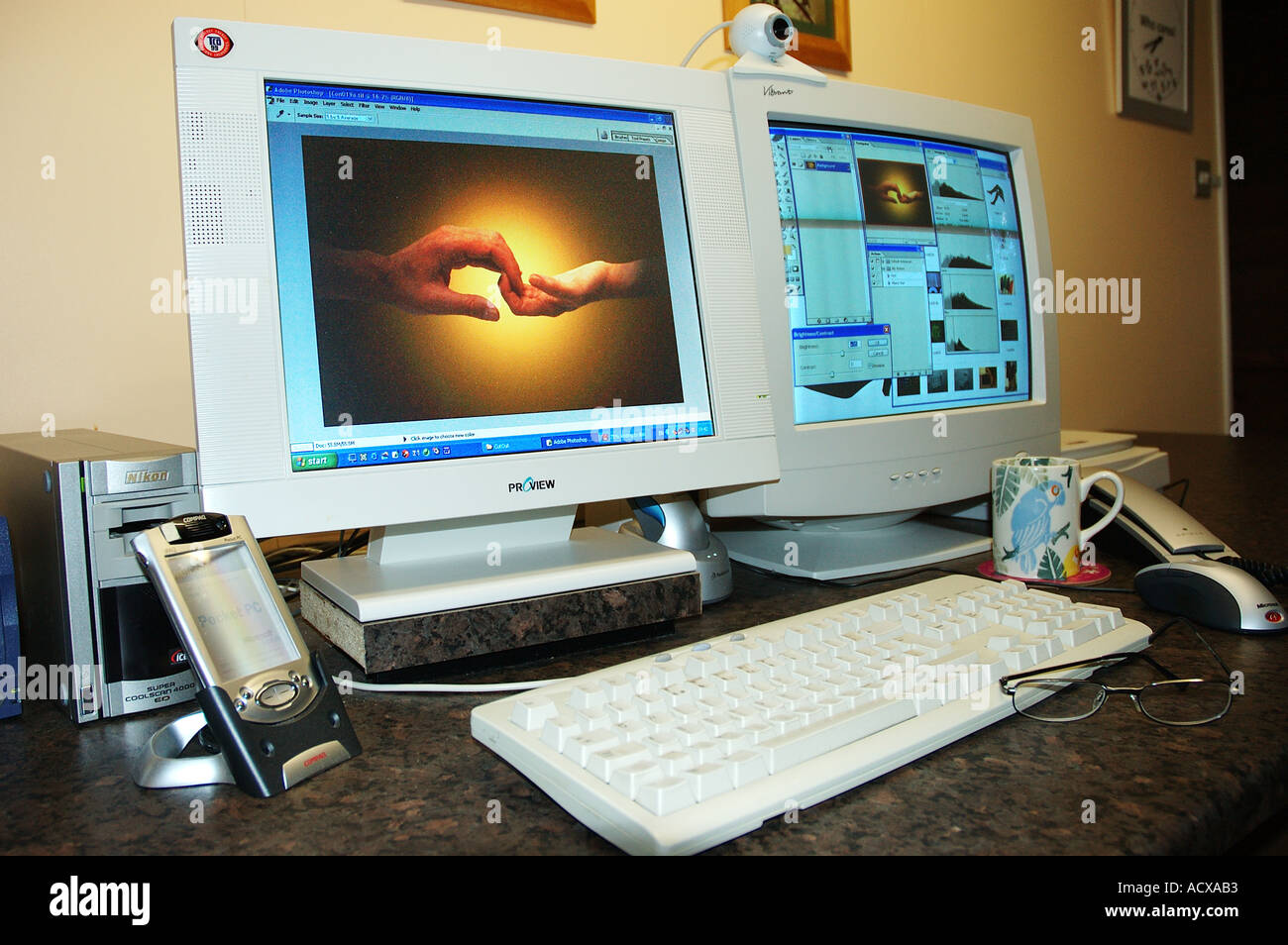 Computer On desk Stock Photo - Alamy