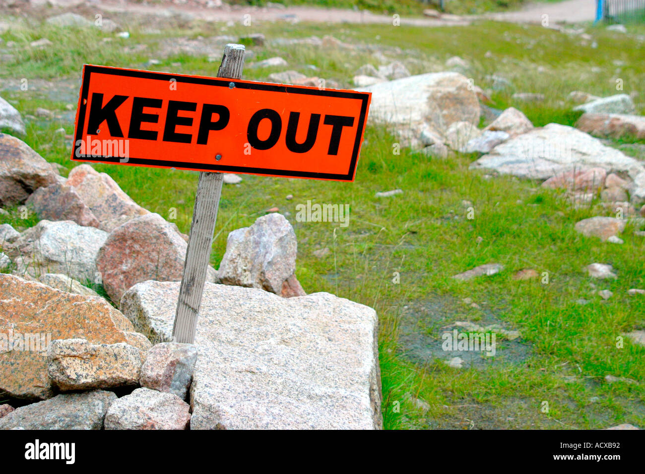 Keep out sign in rural National Park to limit damage from walkers Stock ...