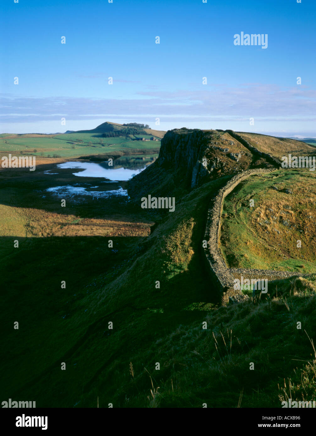 View east from Steel Rigg over Crag Lough, with Hotbank Farm in the ...