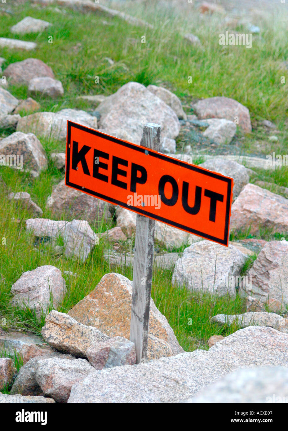 Keep out sign in rural National Park to limit damage from walkers Stock ...