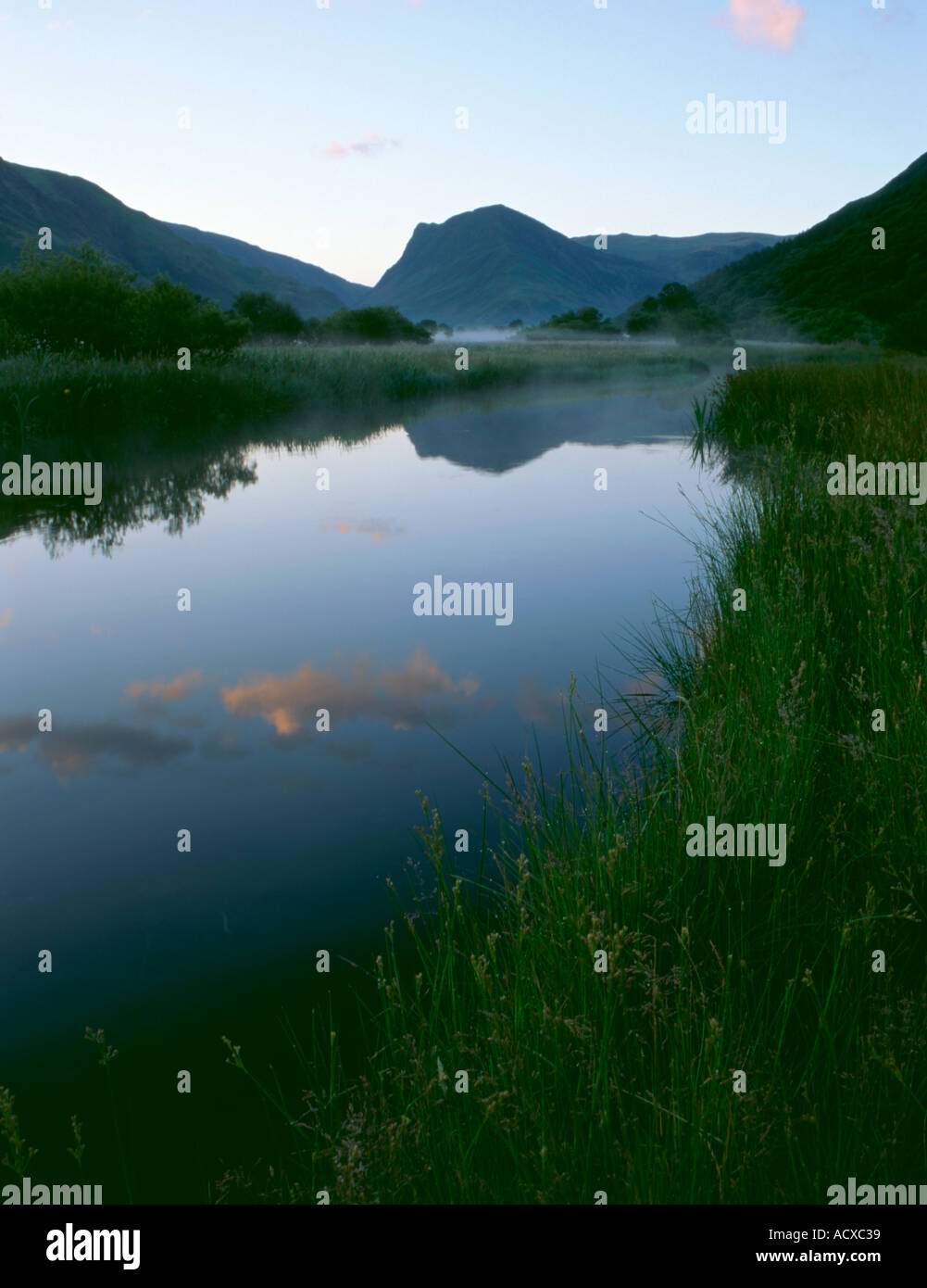 Early morning view of Fleetwith Pike seen over Buttermere, Lake ...