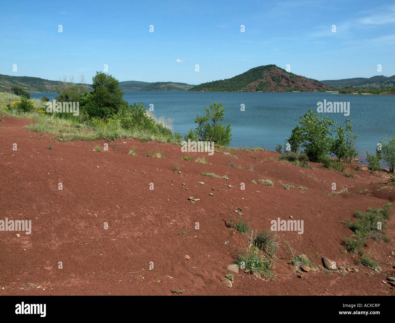 France Languedoc Roussillon Hérault landscape with red soil at Lac du ...
