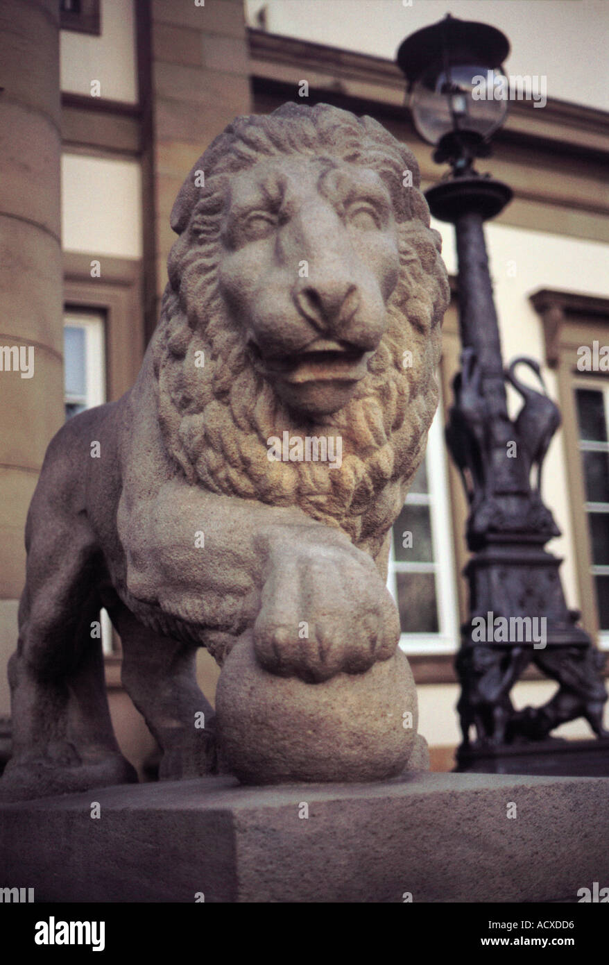 Lion statue at the Rosenstein castle which houses the natural science ...
