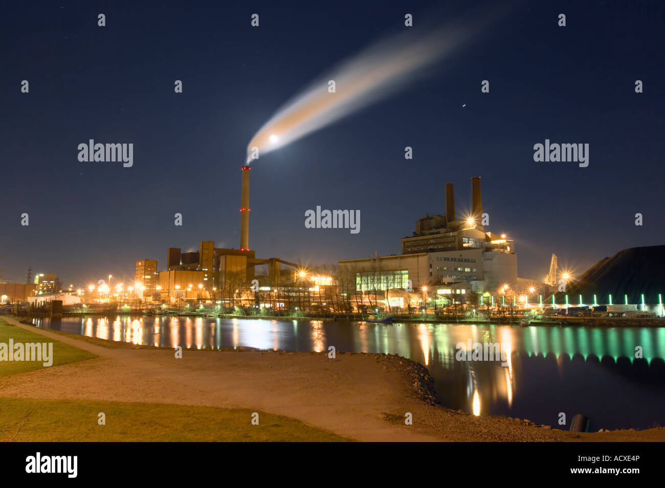 Hanasaari unit B and old unit A coal power plants at night seen from ...