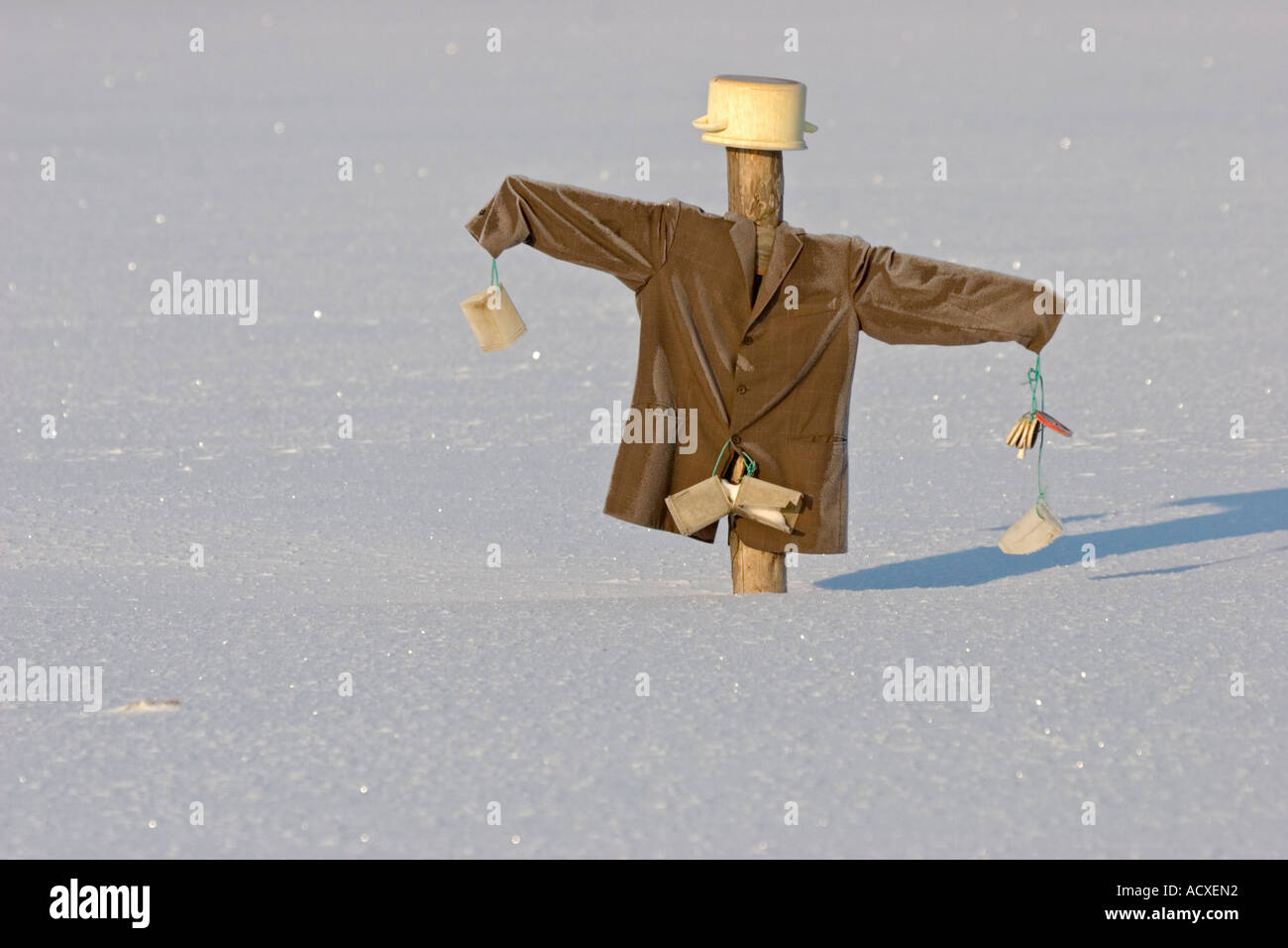 Scarecrow in winter with shadow Stock Photo - Alamy