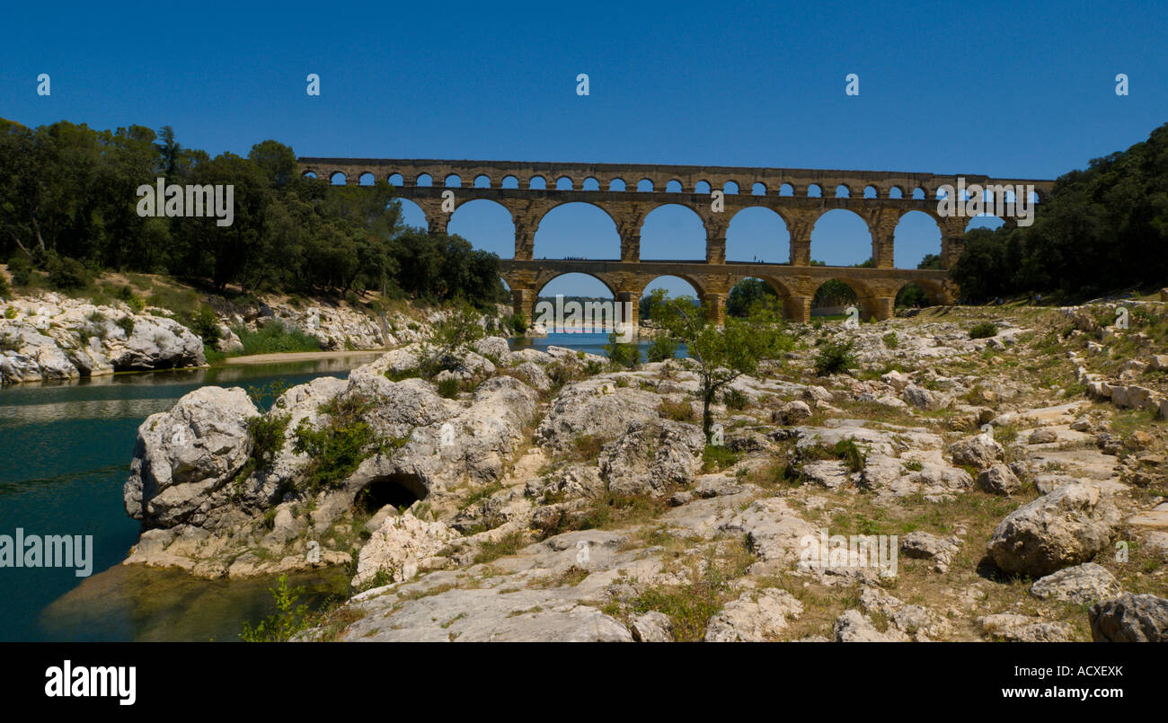 Gard region France Provence Rhône Pont du Gard world heritage site view ...