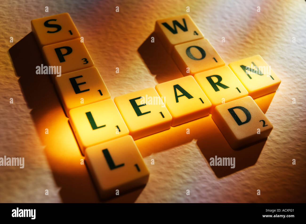 SCRABBLE BOARD GAME LETTERS SPELLING THE WORDS SPELL LEARN WORD Stock ...