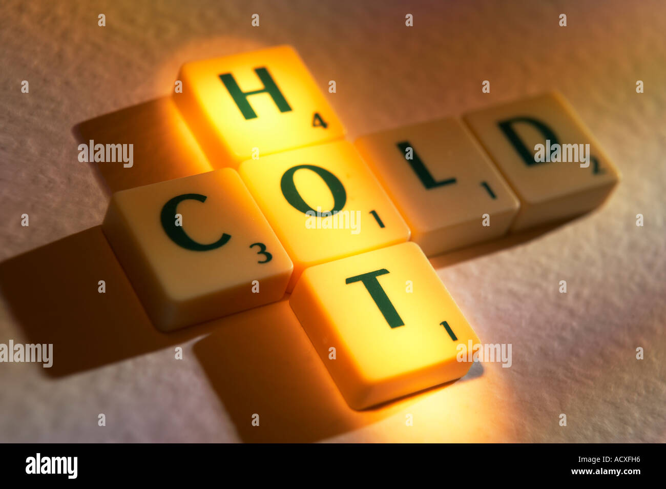 SCRABBLE BOARD GAME LETTERS SPELLING THE WORDS HOT AND COLD Stock Photo ...