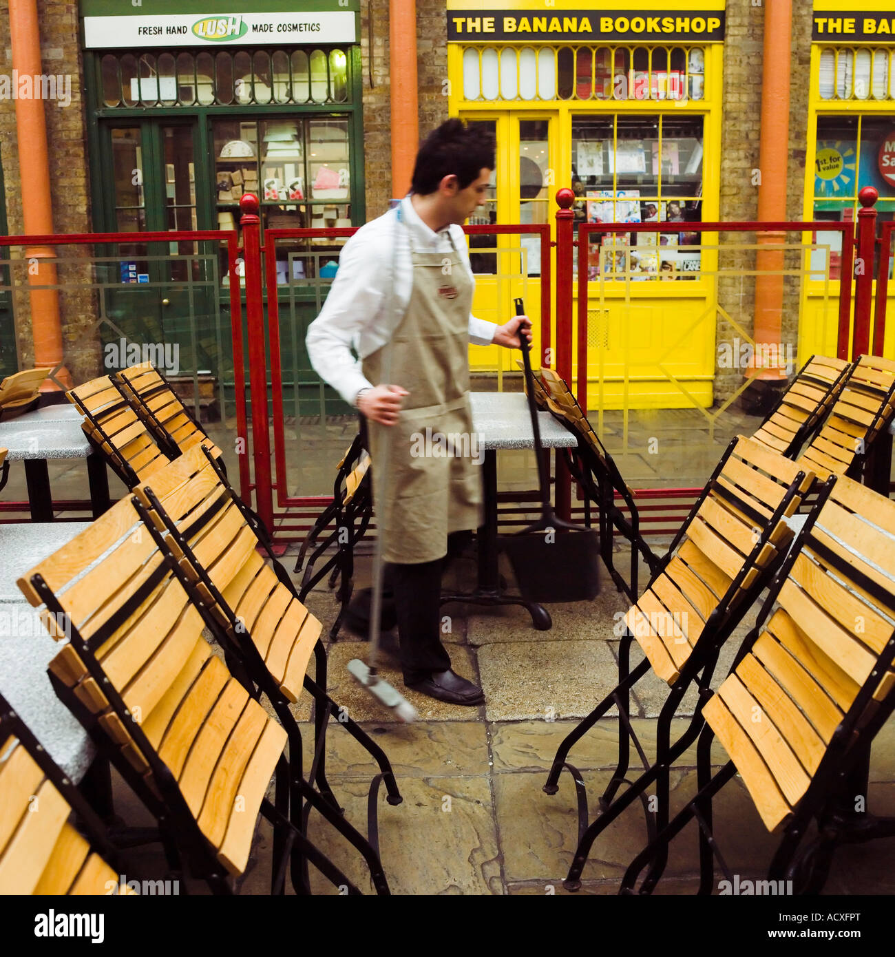 early morning cleaning and setting up London restaurant 2007 (nb ...