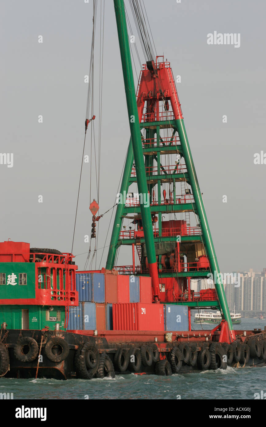 Hong Kong container barge Stock Photo - Alamy