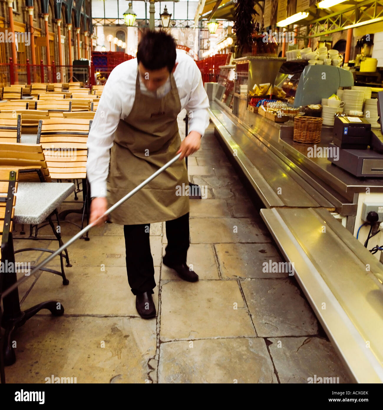 early morning cleaning and setting up London restaurant 2007 (nb ...