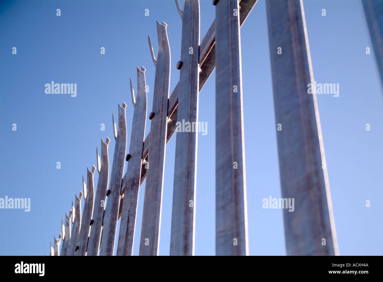 Abstract Metal security fencing disappearing into distance Stock Photo ...