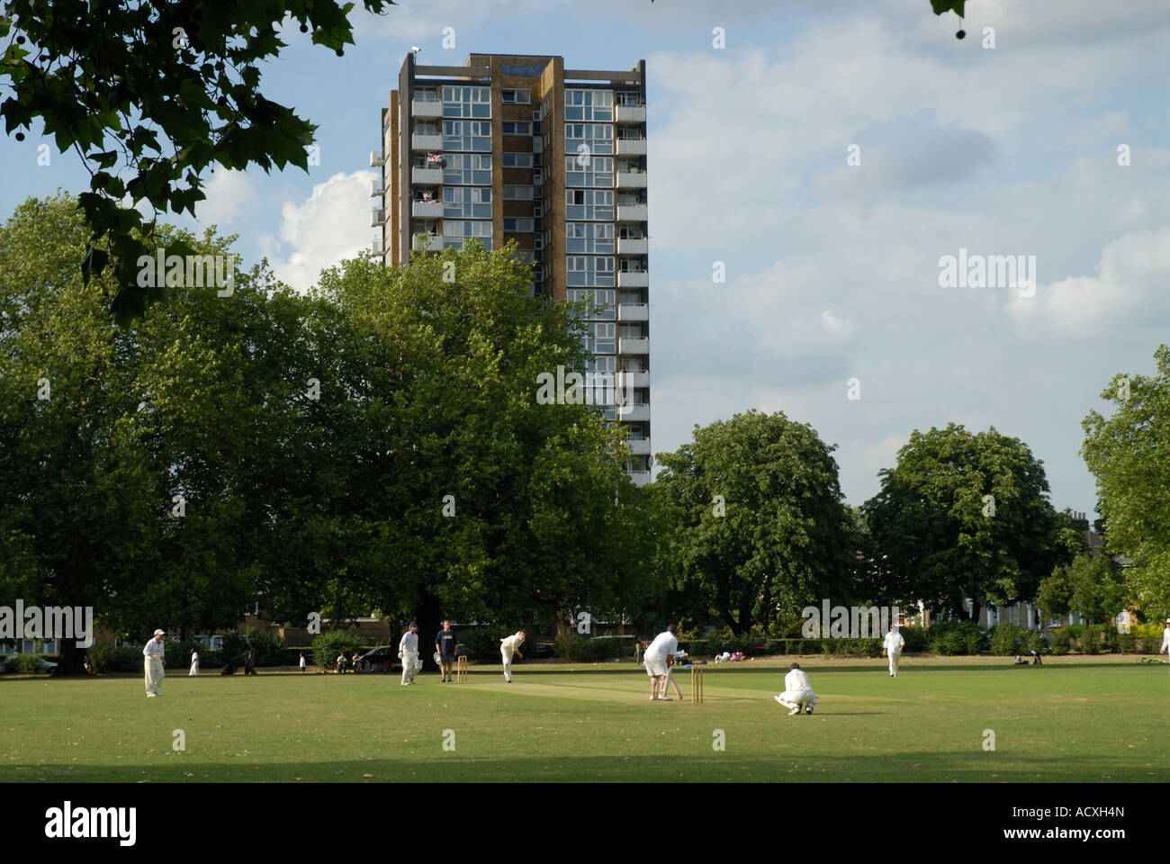 England London Hackney London Fields Cricket game in progress Stock ...