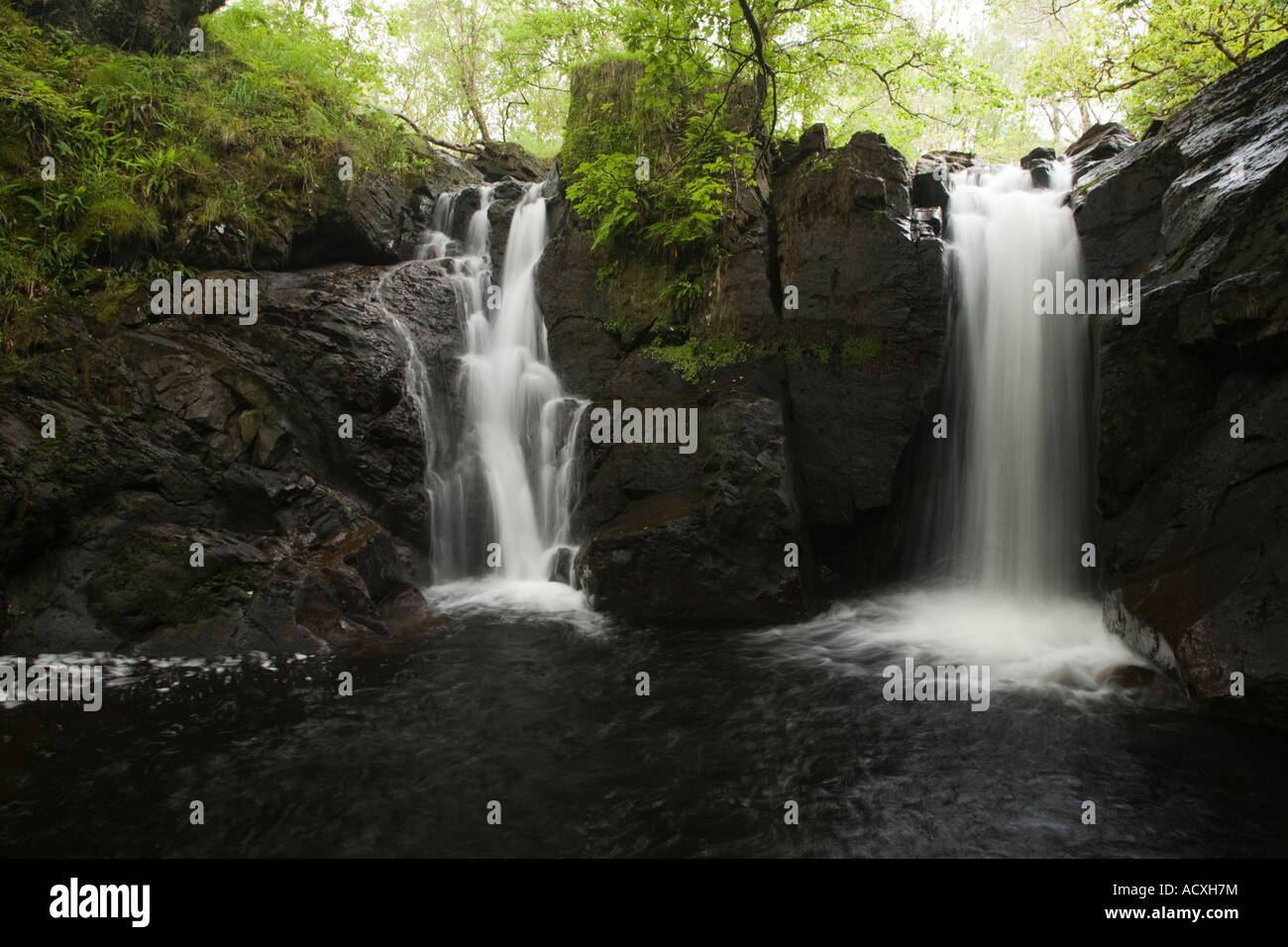 Twin woodland waterfalls Stock Photo - Alamy
