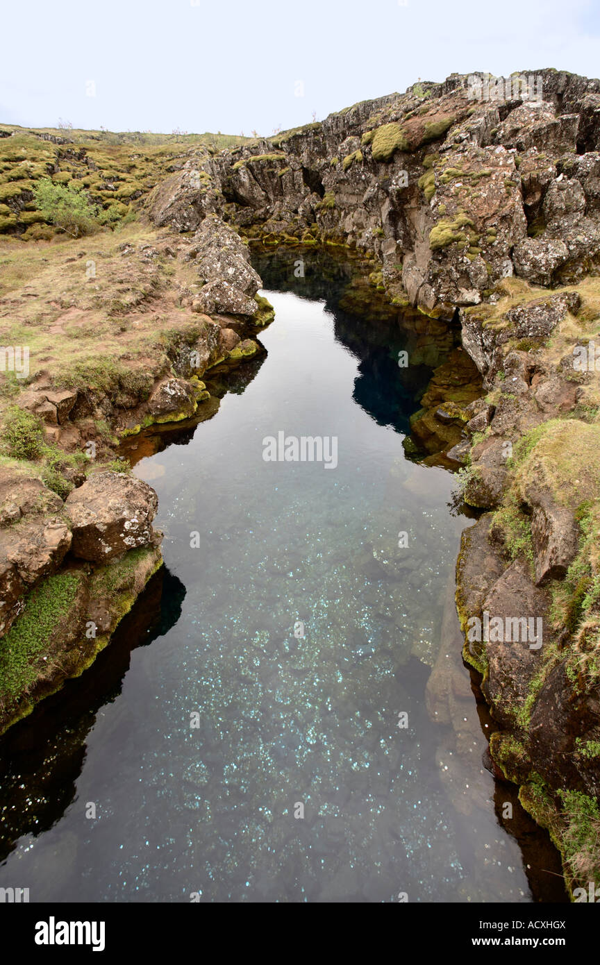 Coins in the Peningagjá (Money Fault) wishing well in the Nikulásargjá ...